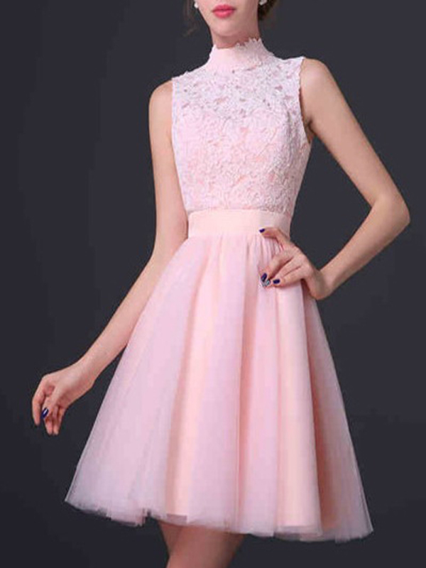 Short Homecoming Dress,high Neck Homecoming Dress,pink Homecoming Dress ...