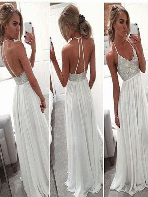 Long Custom Prom Dress,White Prom Dress, Spaghetti Straps Prom Dress ...