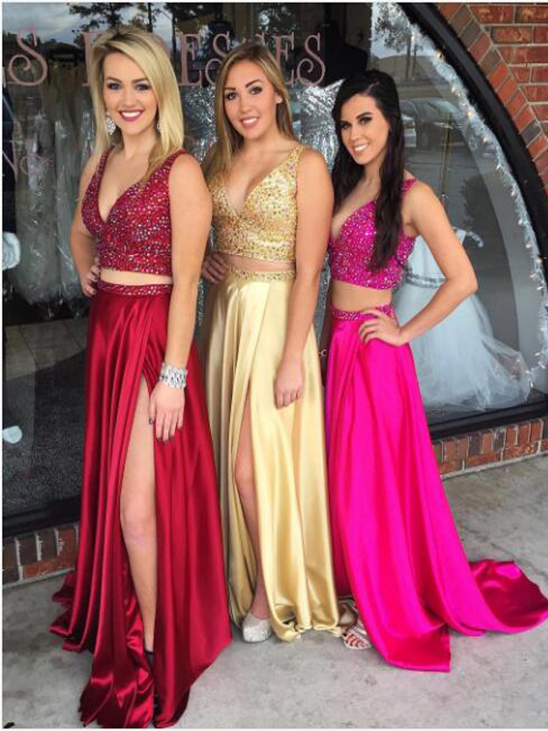 Two Pieces Prom Dress, Charming Prom Dress,beading Prom Dress,long Prom ...