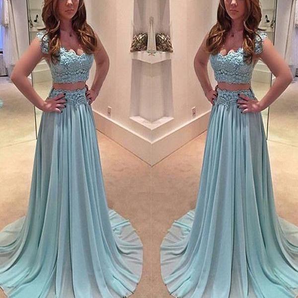 Long Prom Dress, Two Pieces Prom Dress, Lace Prom Dress, Elegant Prom ...