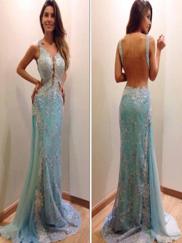 Long Custom Prom Dress, Blue Prom Dress,backless Prom Dress,unique Prom ...