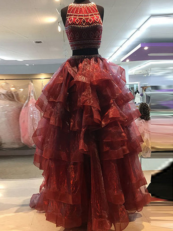 Long Custom Prom Dress, Burgundy Prom Dress, Two Pieces Prom Dress ...