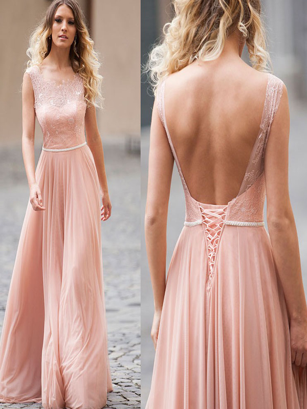 Long Prom Dress, Peach Pink Prom Dress,Prom Dress Lace,Floor Length ...